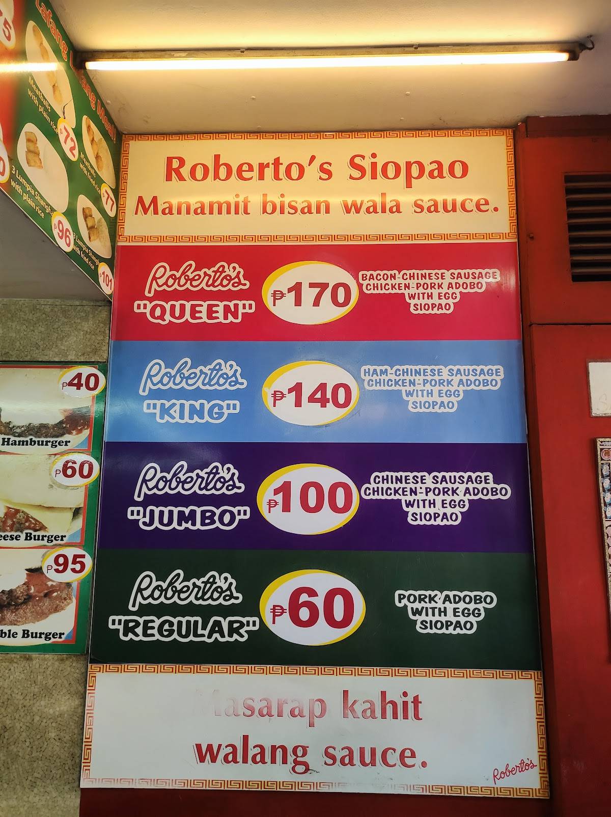 Menu at Roberto's restaurant, Iloilo City, 61 JM Basa St