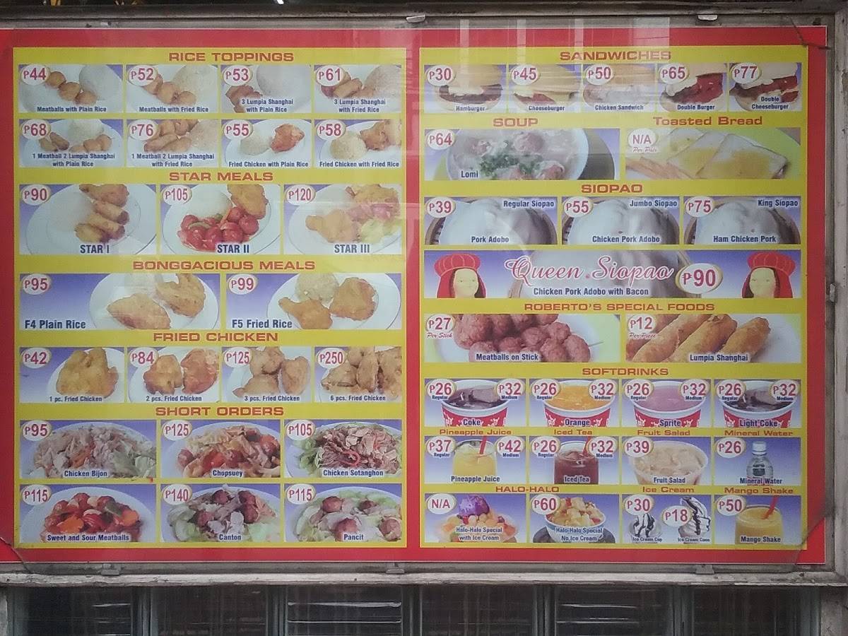 Menu at Roberto's restaurant, Iloilo City, 61 JM Basa St