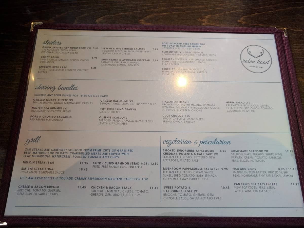 Menu at Robin Hood pub & bar, Enfield, 240 The Ridgeway