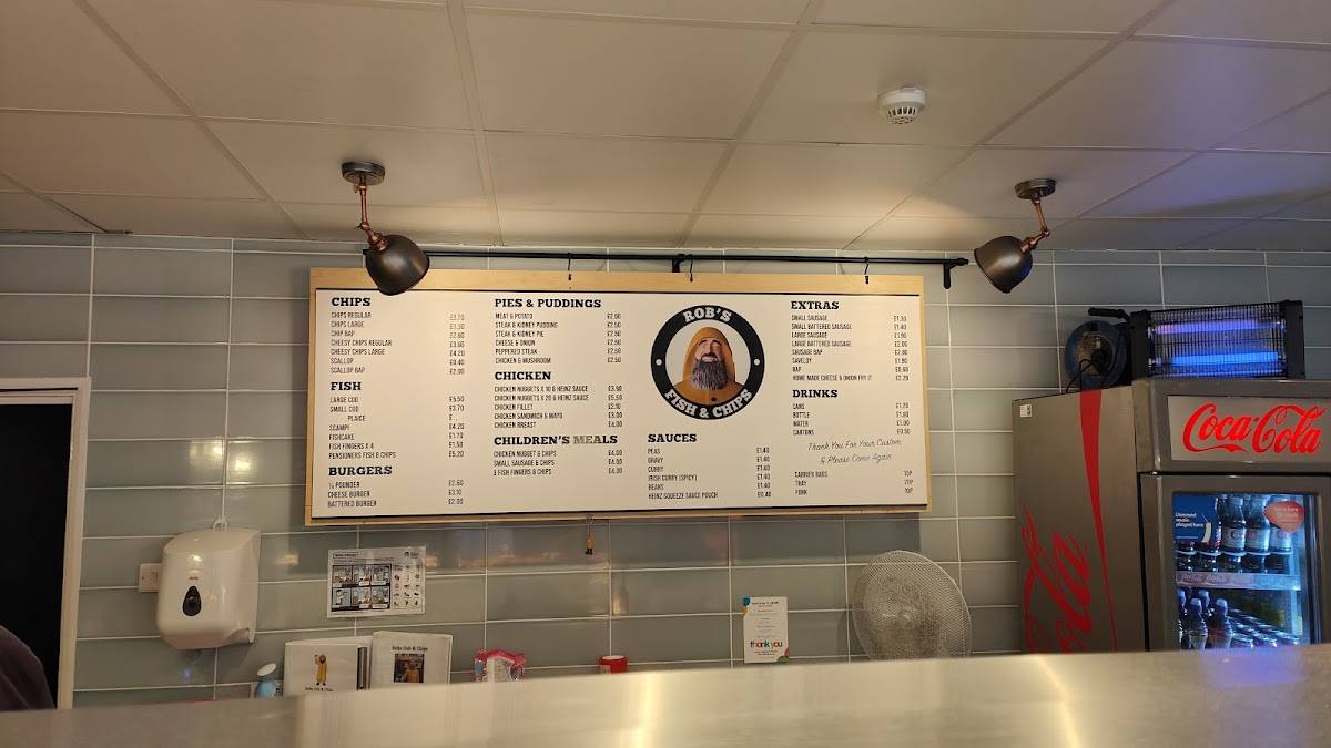 Menu at Rob's Fish & Chip Shop fast food, Pensarn