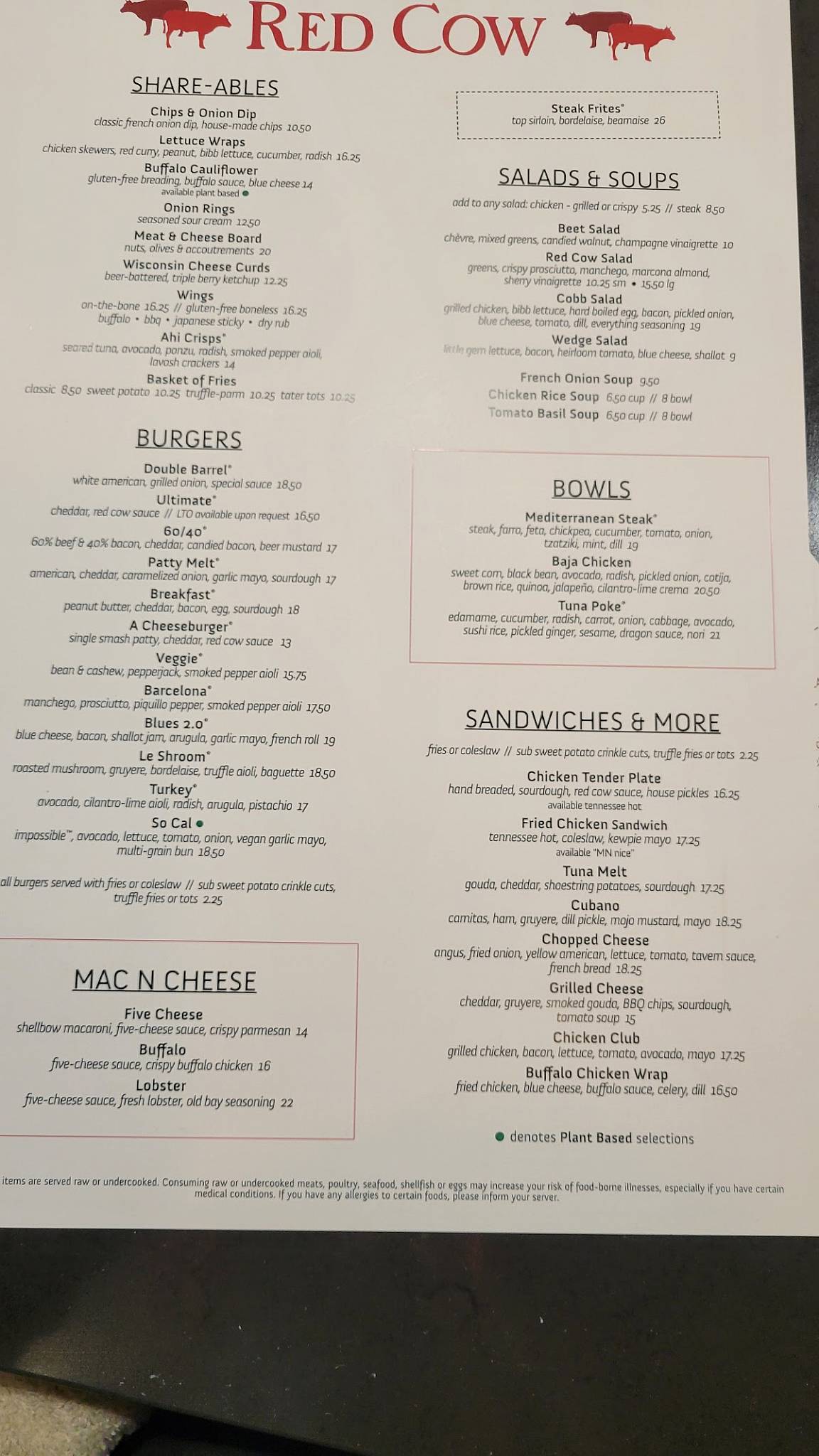 Menu at Red Cow Rochester restaurant, Rochester