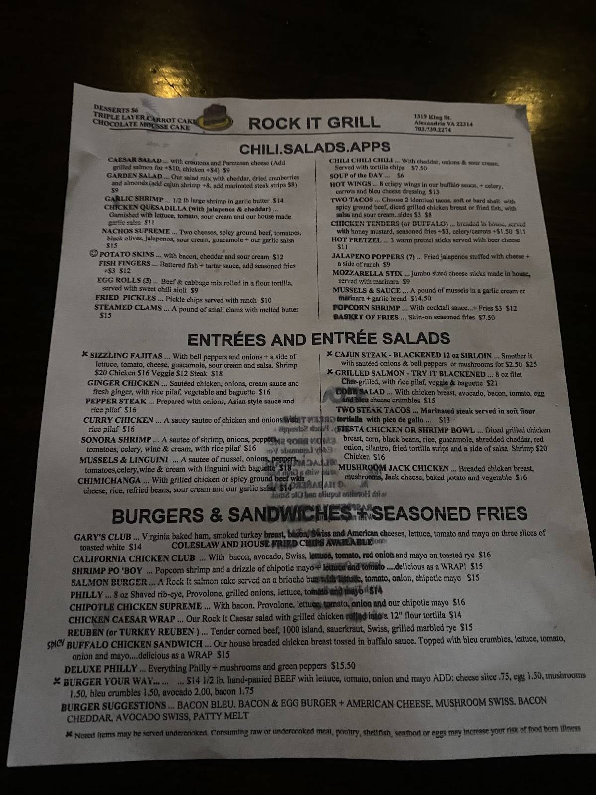 Menu at Rock It Grill pub & bar, Alexandria