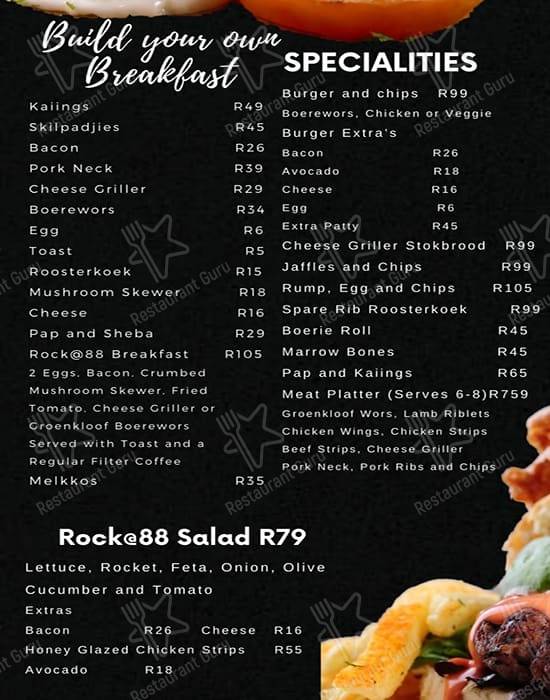 Menu at Rocket 88 pub & bar, Pretoria, Lynnwood Road