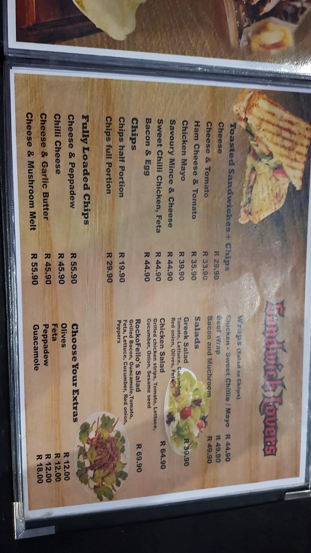 Menu at Rockofellos restaurant, Rustenburg