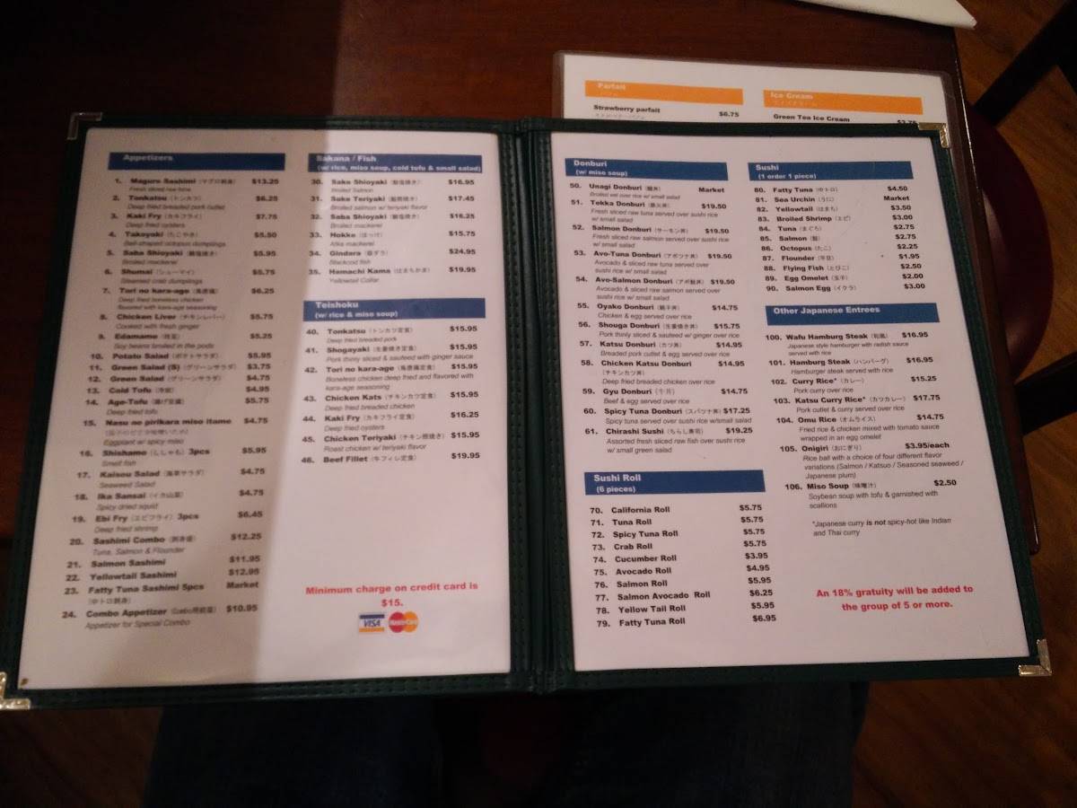 Menu at Temari Cafe, Rockville