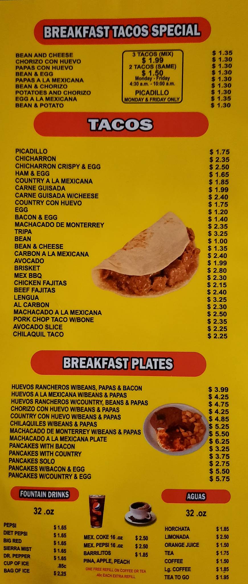 Menu at Rocky's Taco House restaurant, San Antonio, Cupples Rd #8