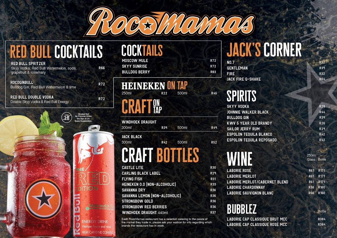 Menu at RocoMamas Gateway restaurant, Umhlanga