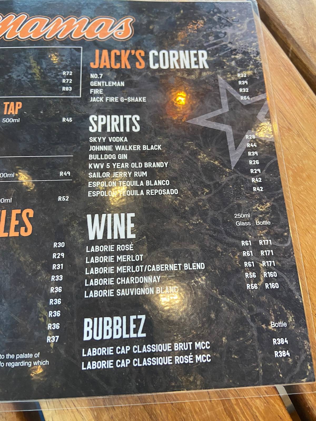 Menu at RocoMamas Gateway restaurant, Umhlanga