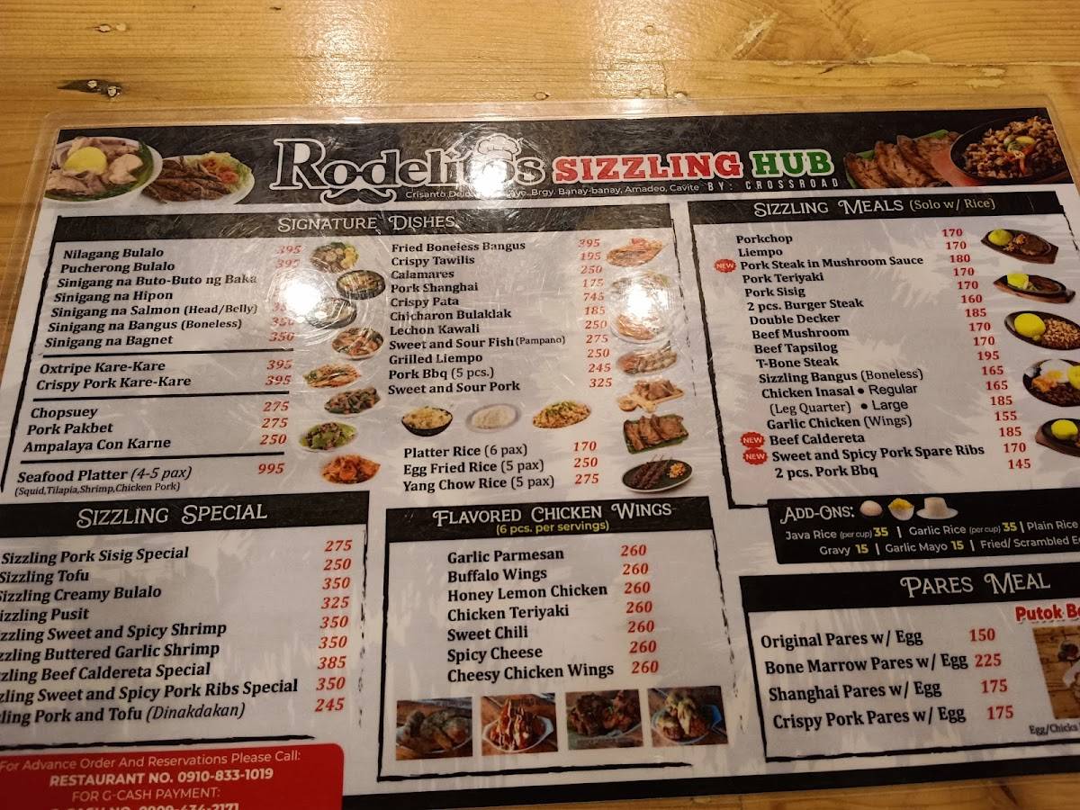 Carta del restaurante Rodelito's Sizzling Hub, Amadeo