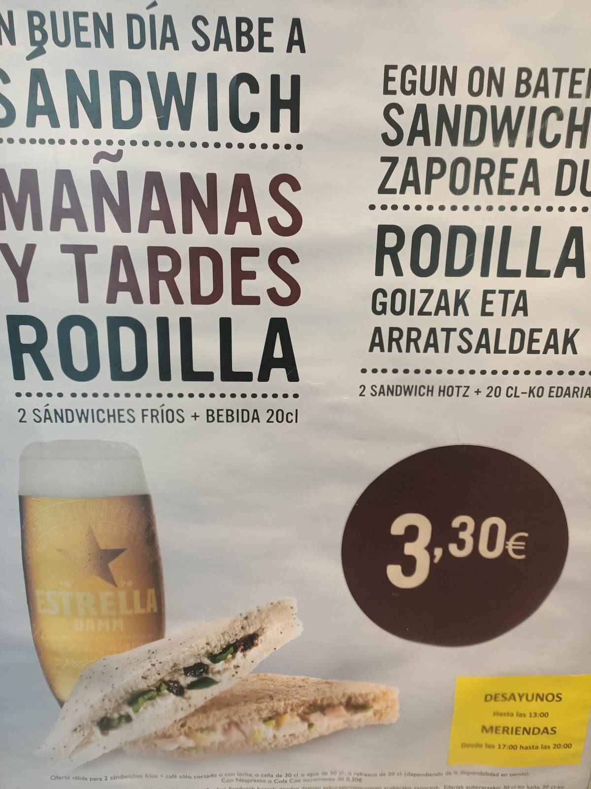 Menu at Rodilla restaurant, Bilbao