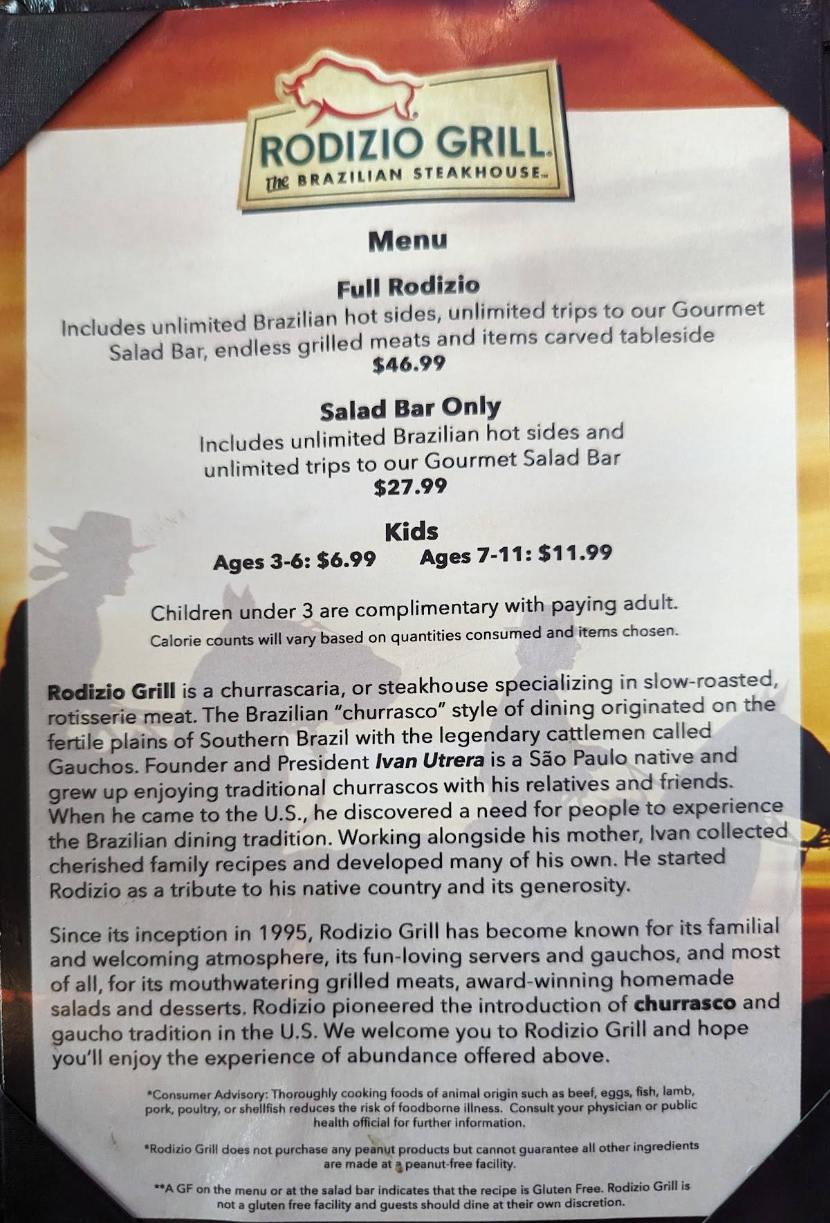Menu at Rodizio Grill Brazilian Steakhouse Milwaukee, Milwaukee