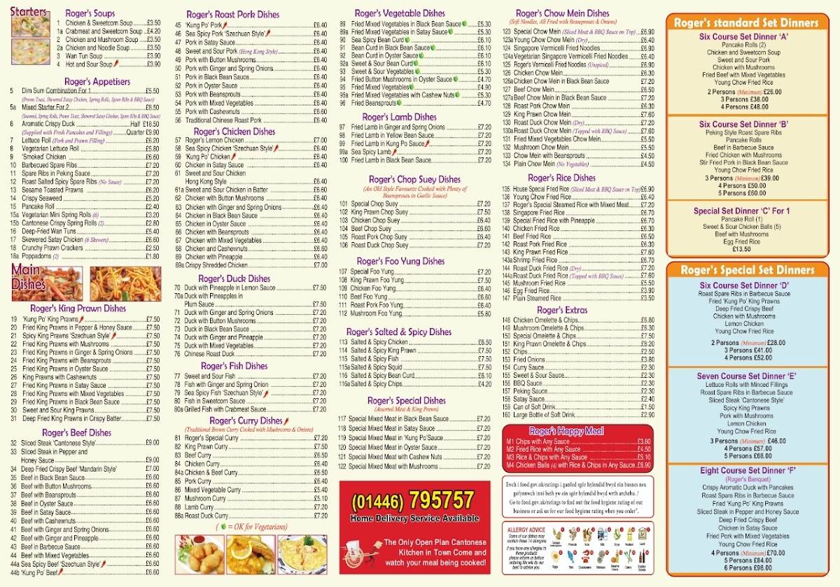 Menu at Rogers Take Away fast food, Llantwit Major