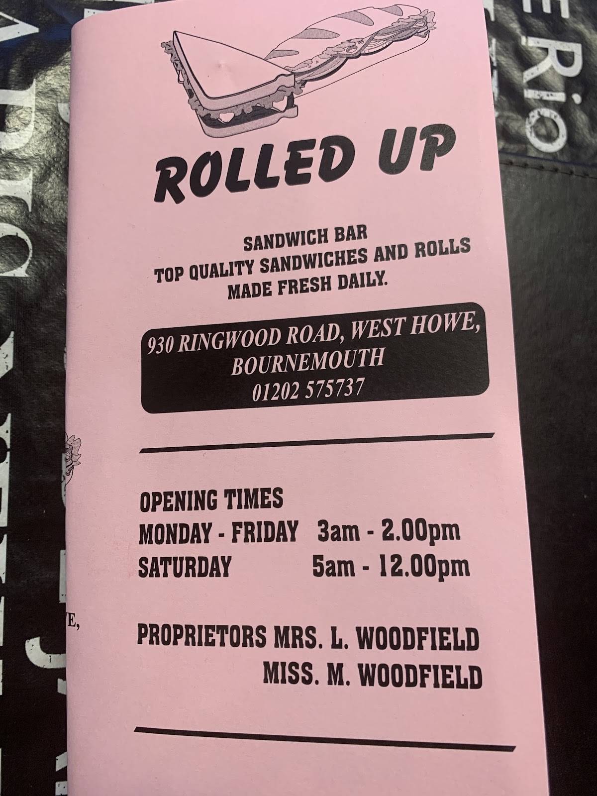 Menu at Rolled Up cafe, Bournemouth