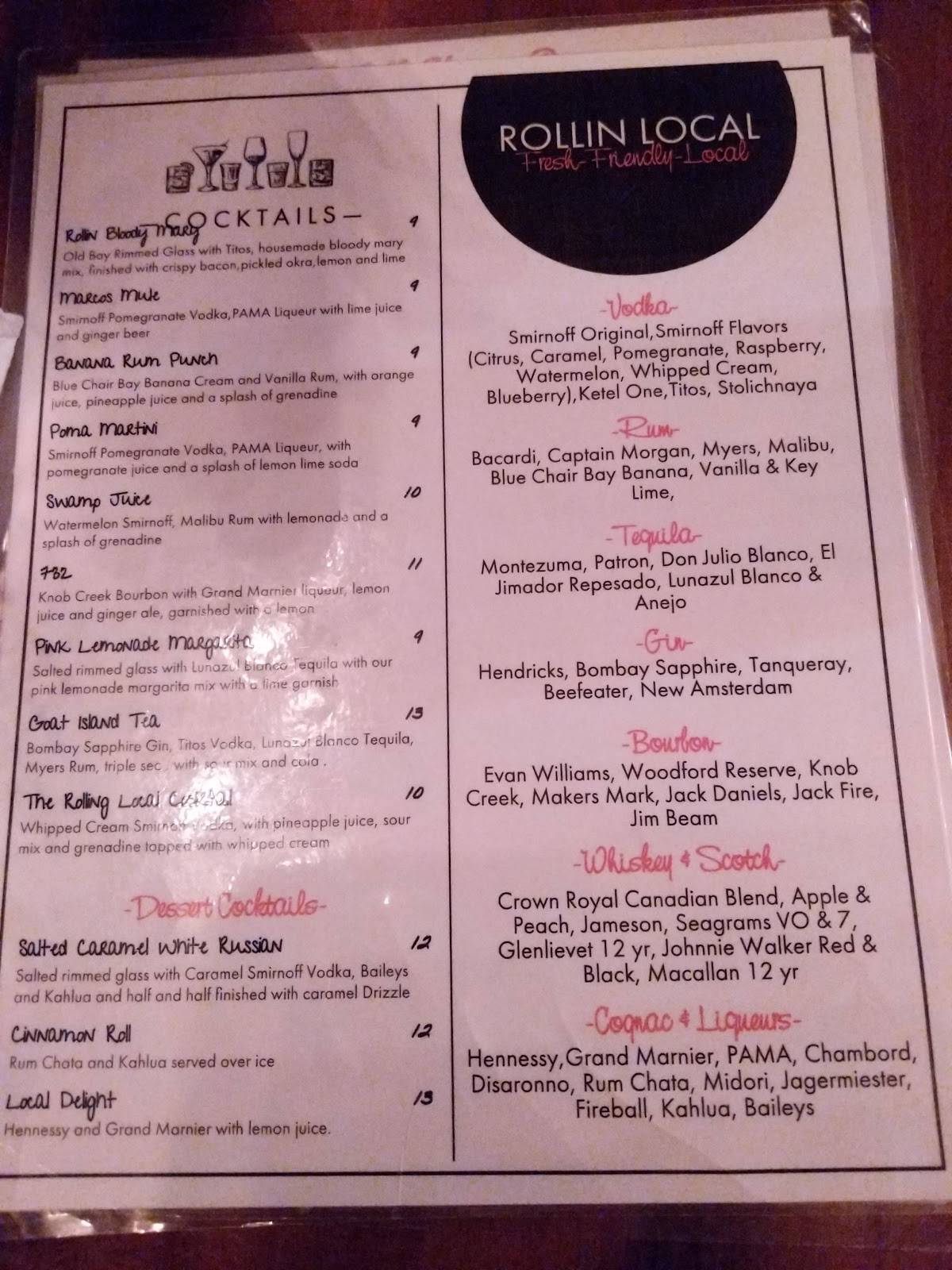 Menu at Rollin Local restaurant, Georgetown