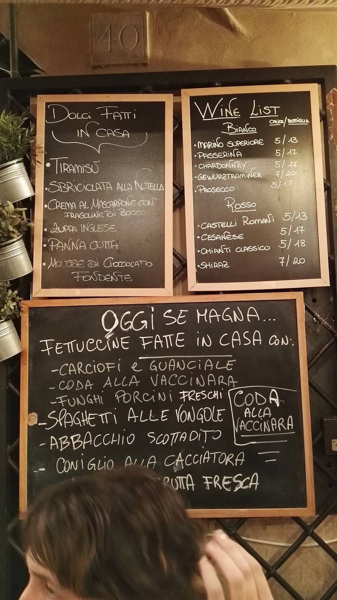 Menu at Antica Hostaria Romanesca restaurant, Rome