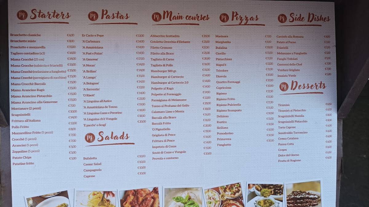 Speisekarte von Mama Eat Roma restaurant, ROM, Via di S. Cosimato