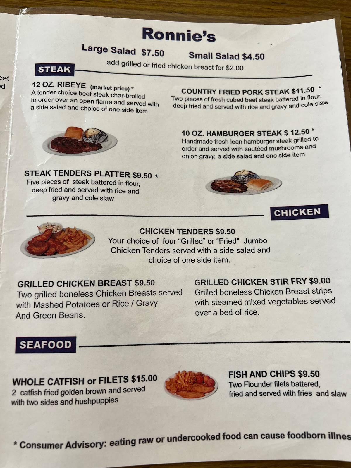 Menu at Ronnie's Buffet And Grill restaurant, Newberry