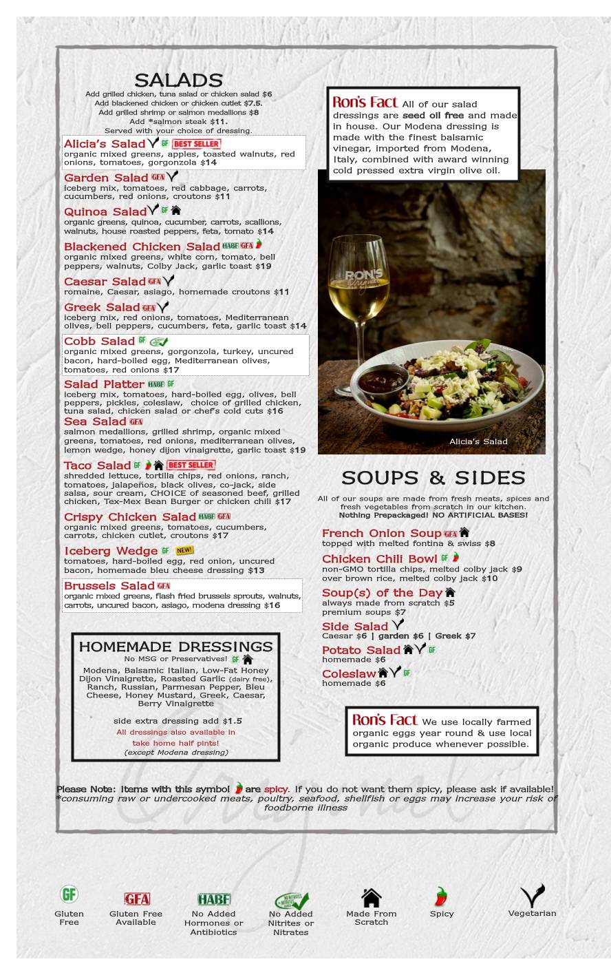Menu at Ron's Original Bar & Grille, Exton