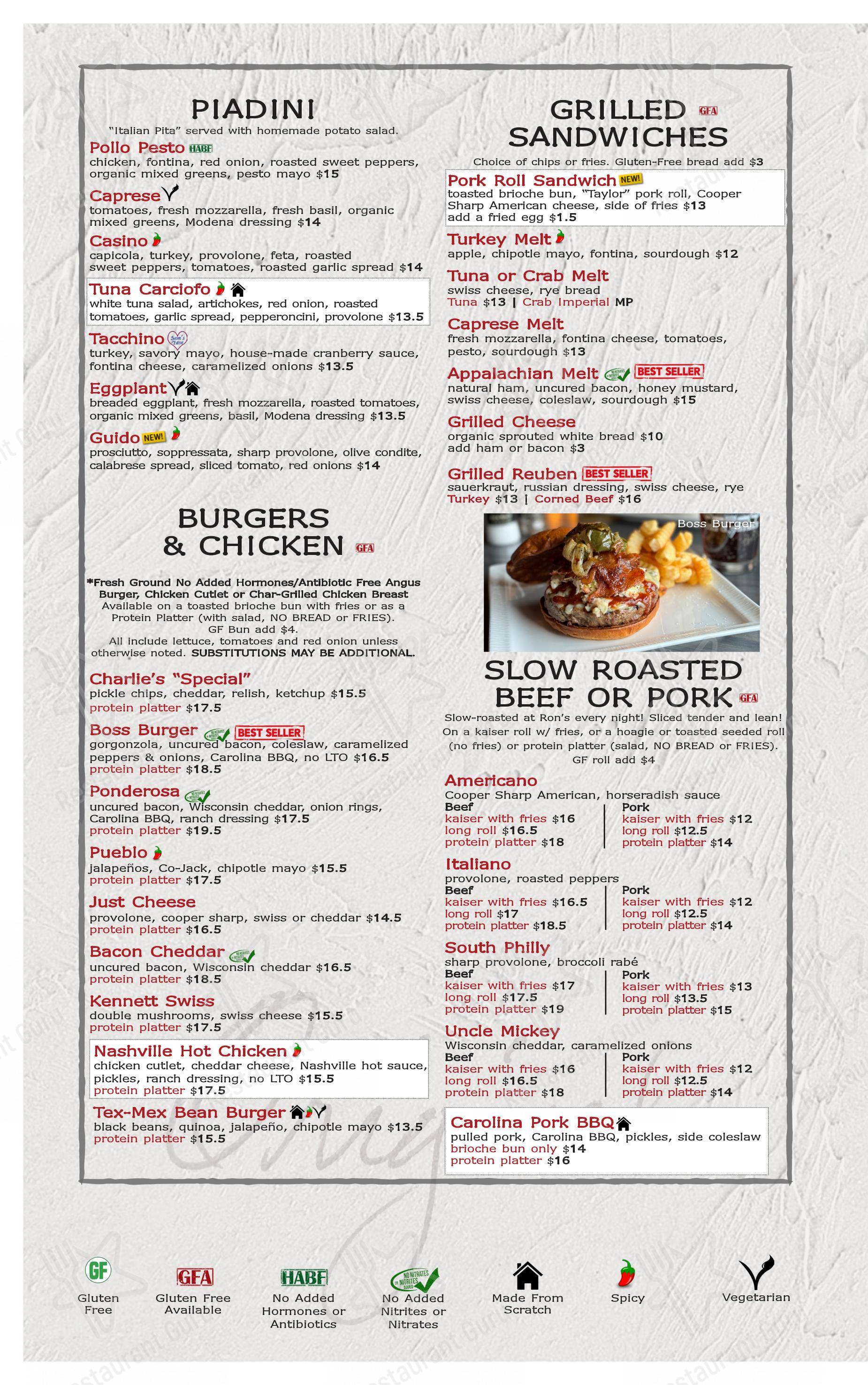 Menu at Ron's Original Bar & Grille, Exton