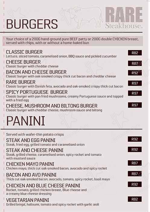 Menu at RARE Steakhouse - Clearwater Mall, Roodepoort, ShopLM 132A