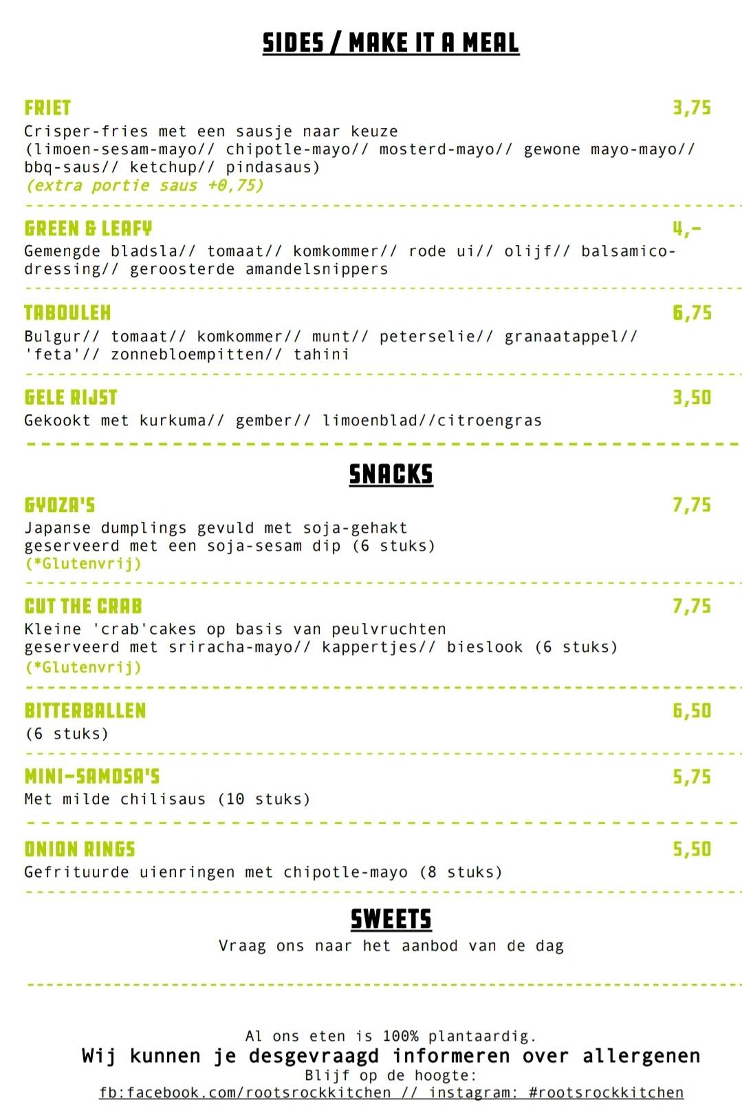 Menu at Roots Rock Kitchen, Utrecht