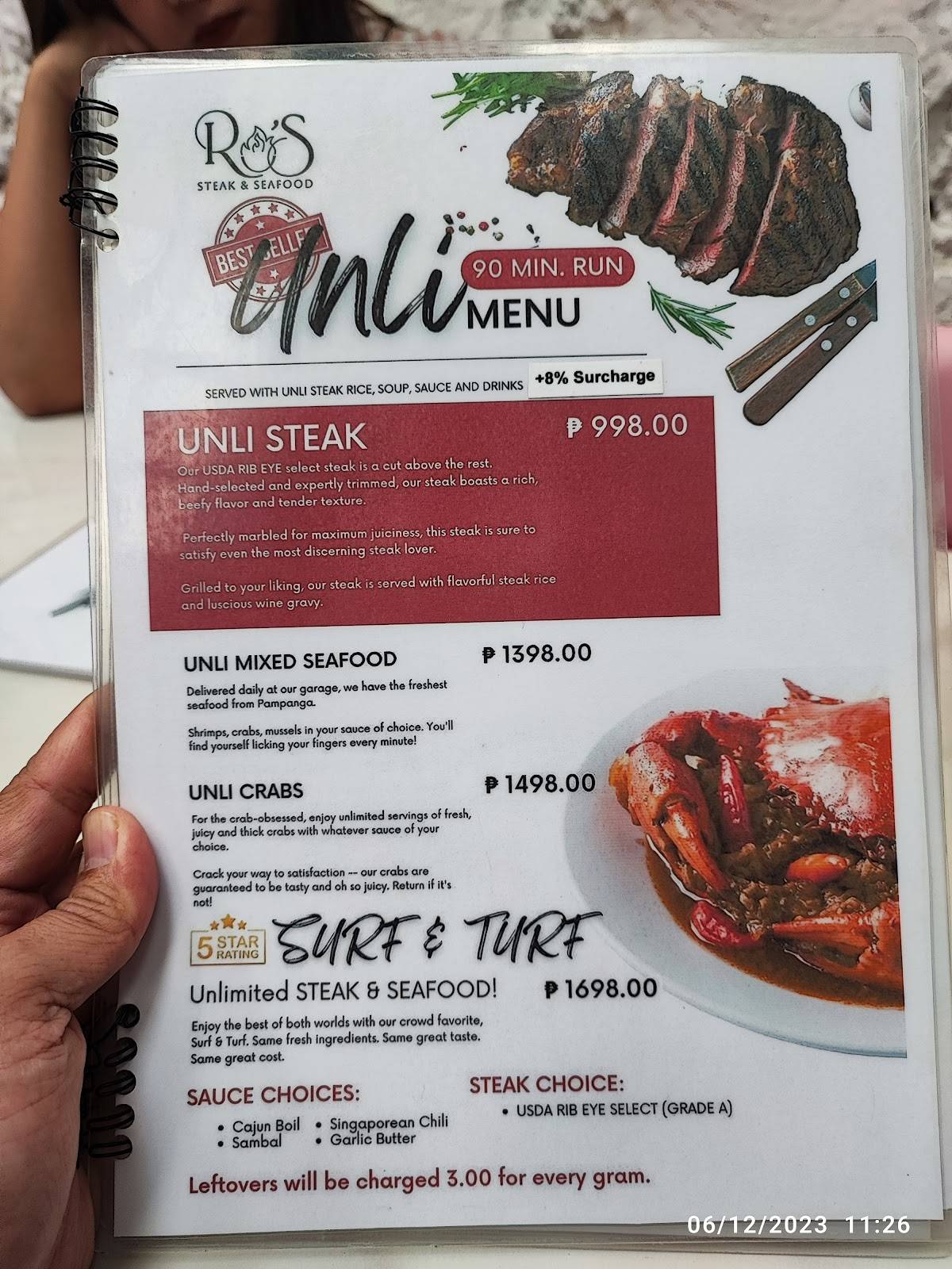 Menu at Ro’s Steak & Seafood restaurant, Quezon City