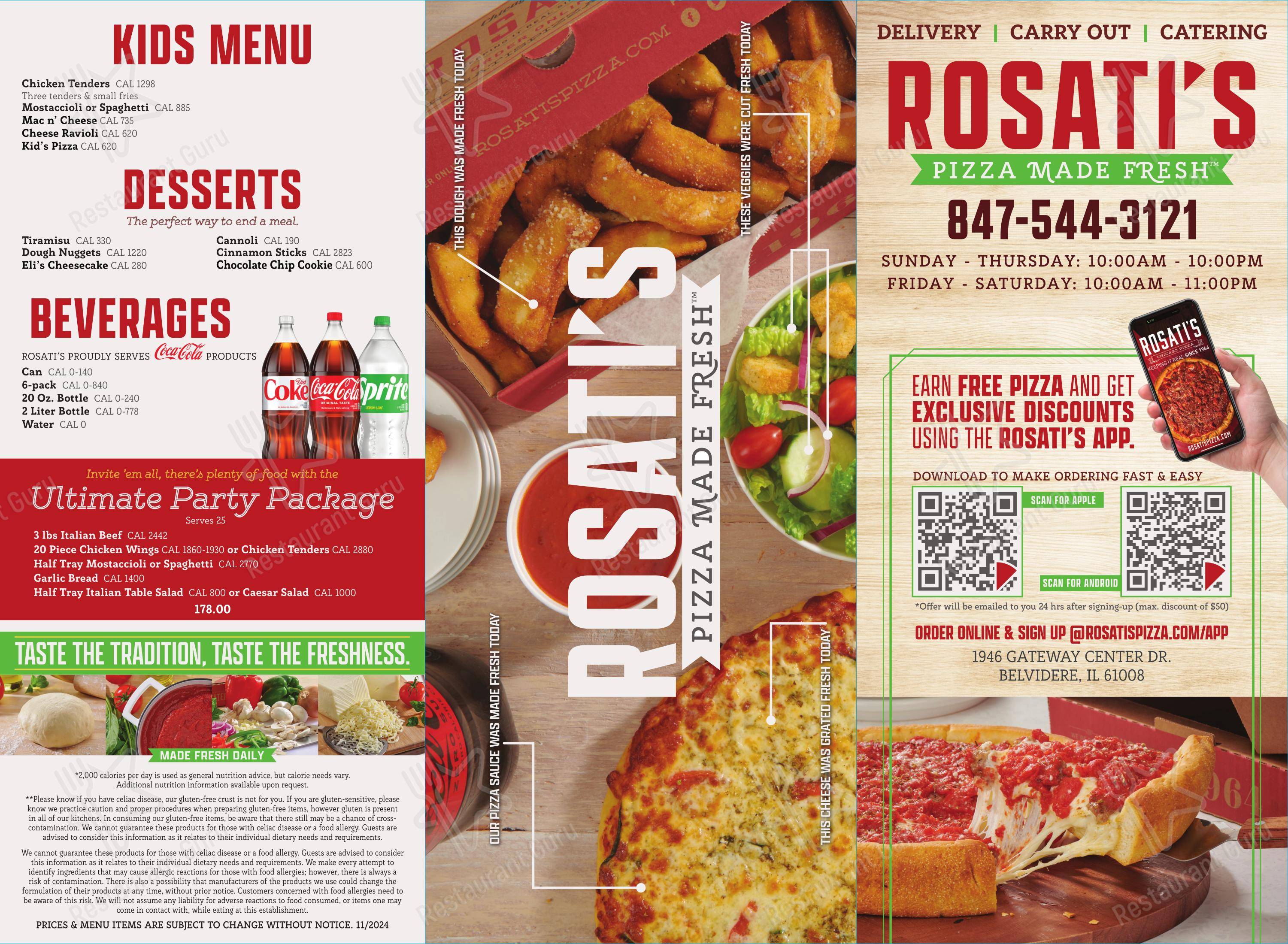 Menu at Rosati's Pizza pizzeria, Belvidere, Gateway Center Dr