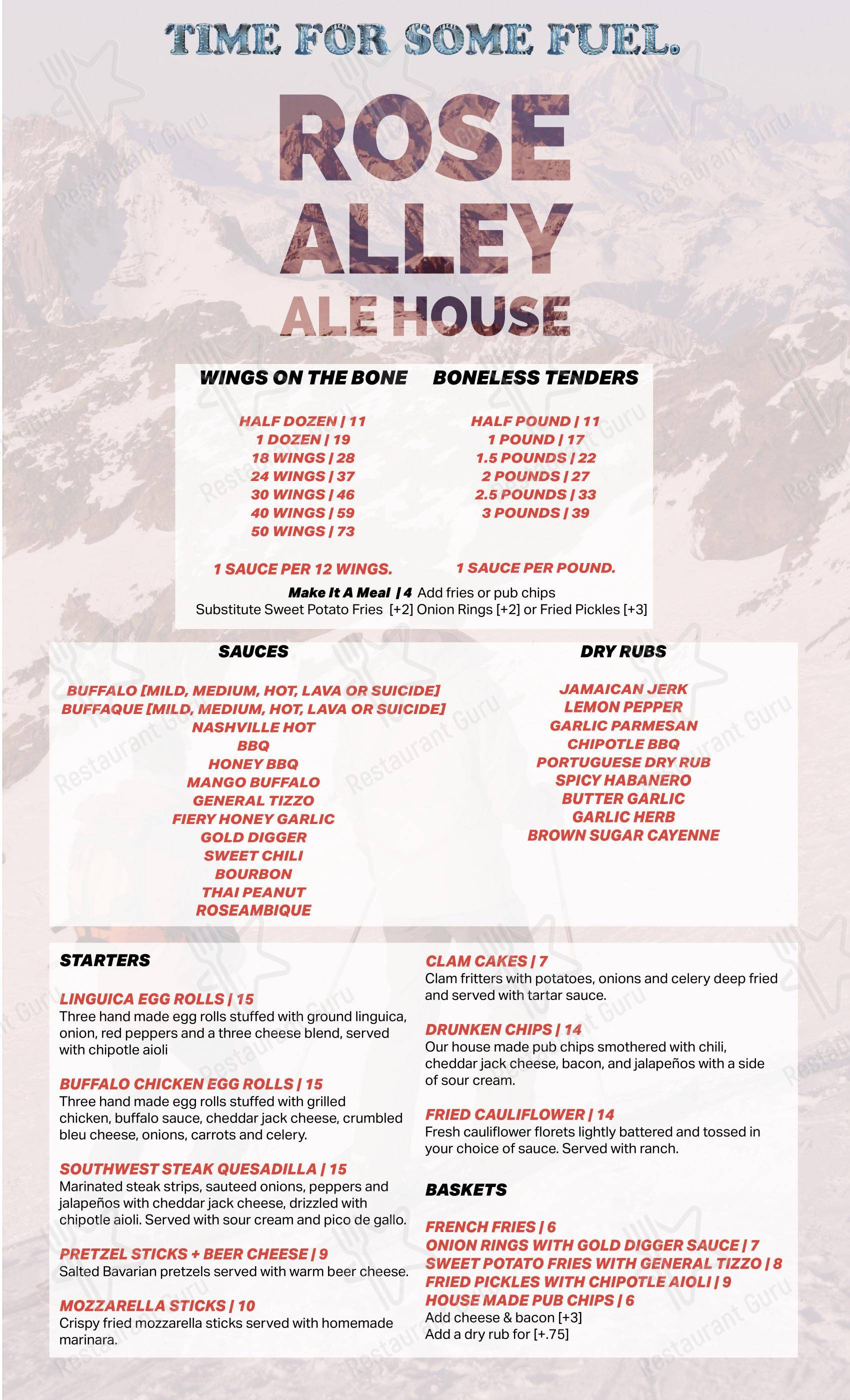 Menu at Rose Alley Ale House pub & bar, New Bedford