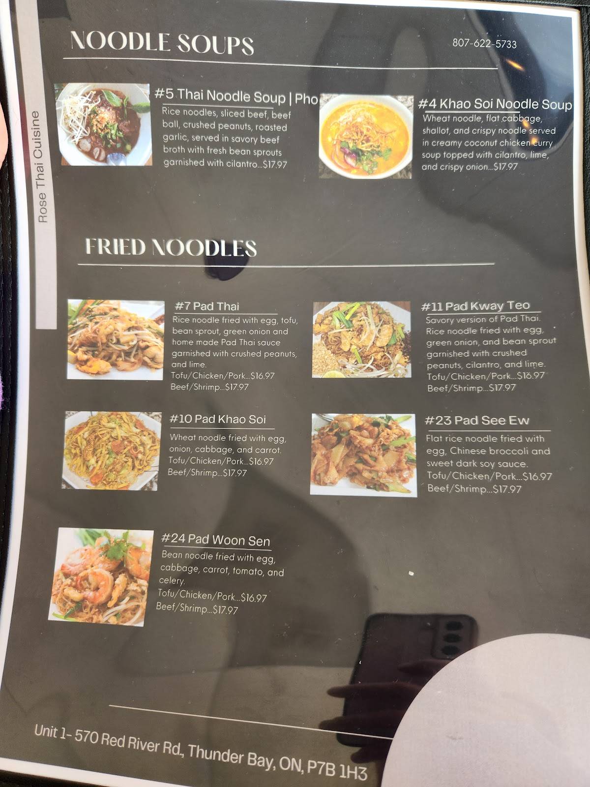 Menu at Rose Thai Cuisine restaurant, Thunder Bay, 570 Red River Rd Unit 1