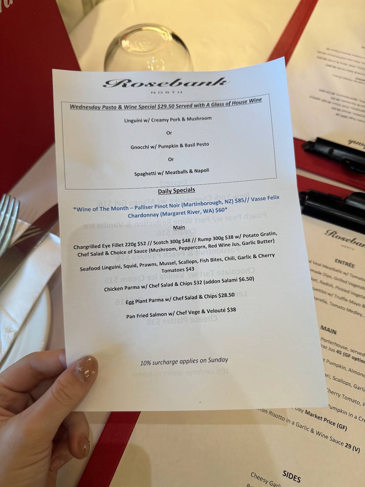 Menu at Rosebank North restaurant, Ringwood North