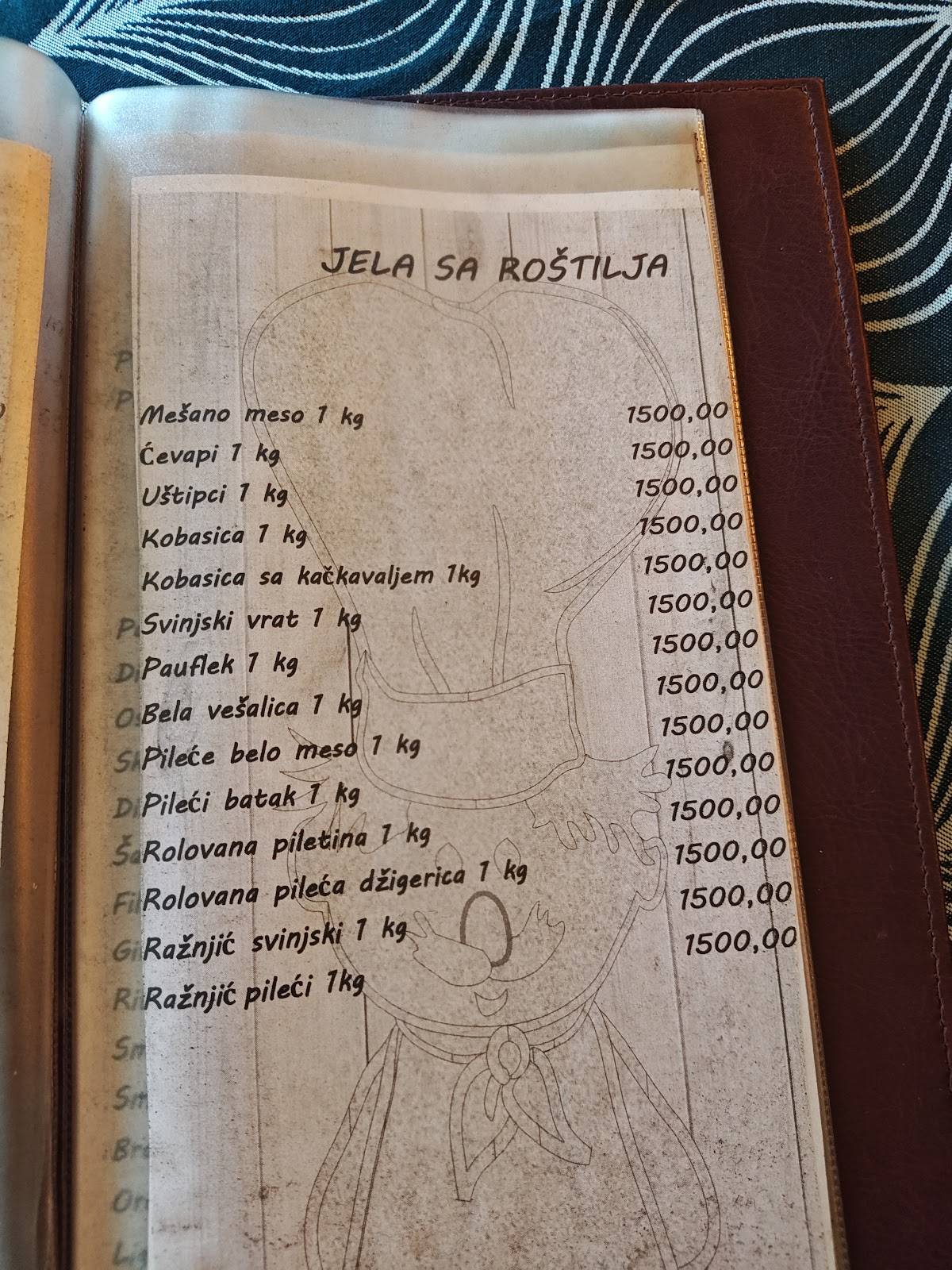 Menu at Rostilj Cure restaurant, Atenica