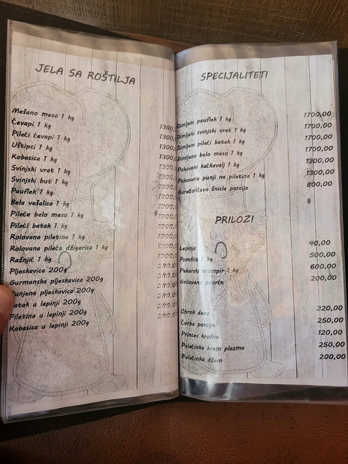 Menu at Rostilj Cure restaurant, Atenica