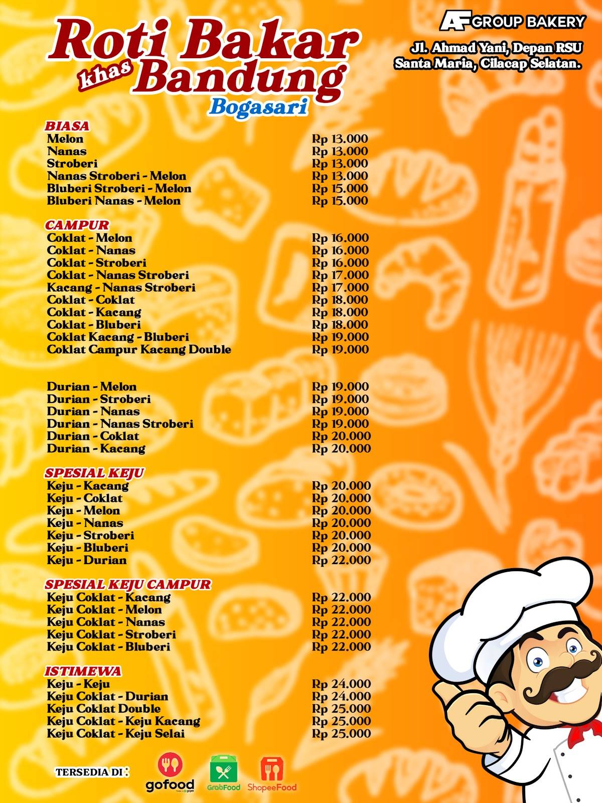 Carta del restaurante Roti Bakar Bogasari Khas Bandung 1 - Ahmad Yani ...