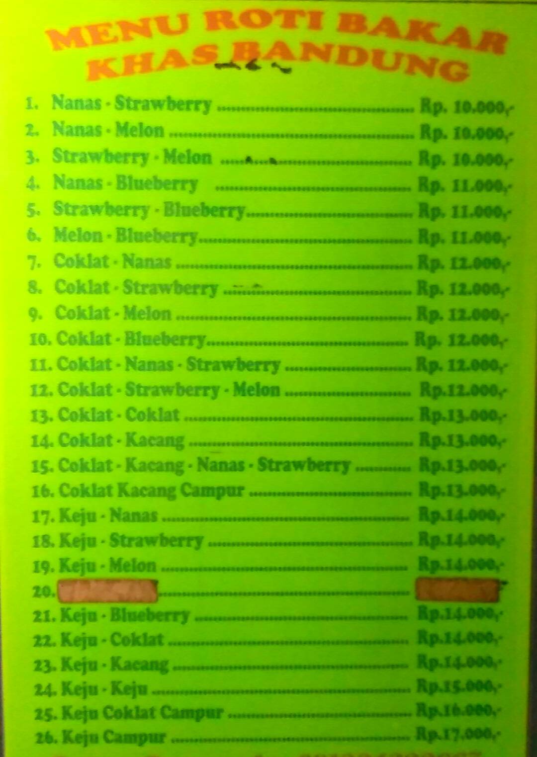 Carta de Roti Bakar Sari Khas Bandung, Ponorogo