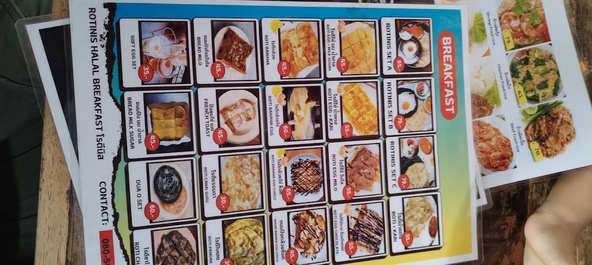 Menu at Rotinis Halal Breakfast restaurant, Bangkok