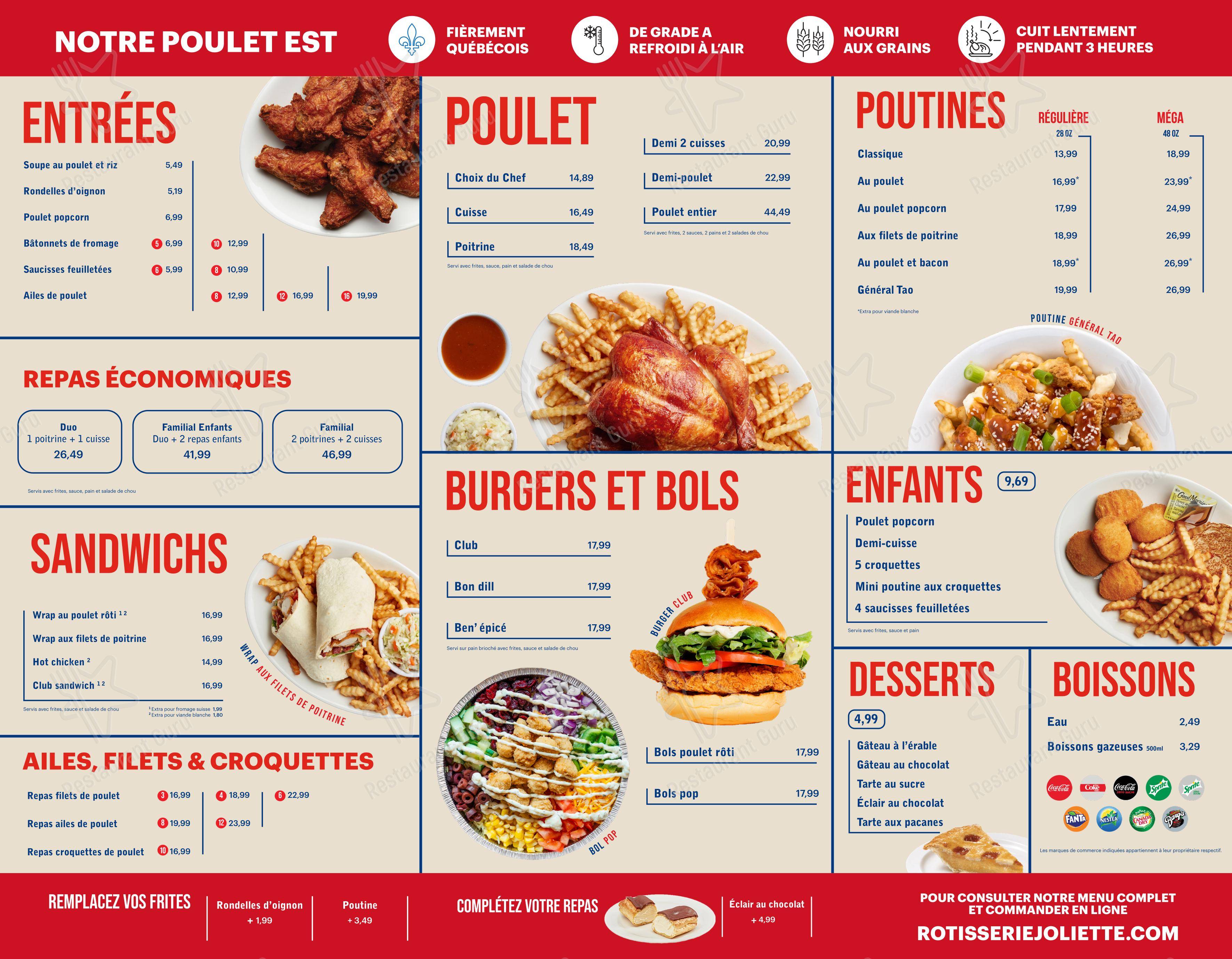 Menu au Rôtisserie de Joliette restaurant, Joliette