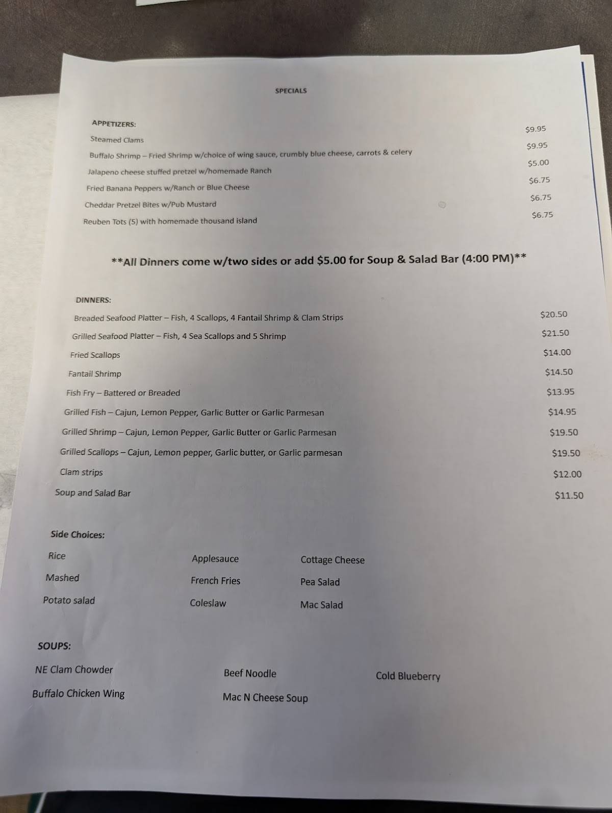Menu at Route 19 Tavern restaurant, Belfast