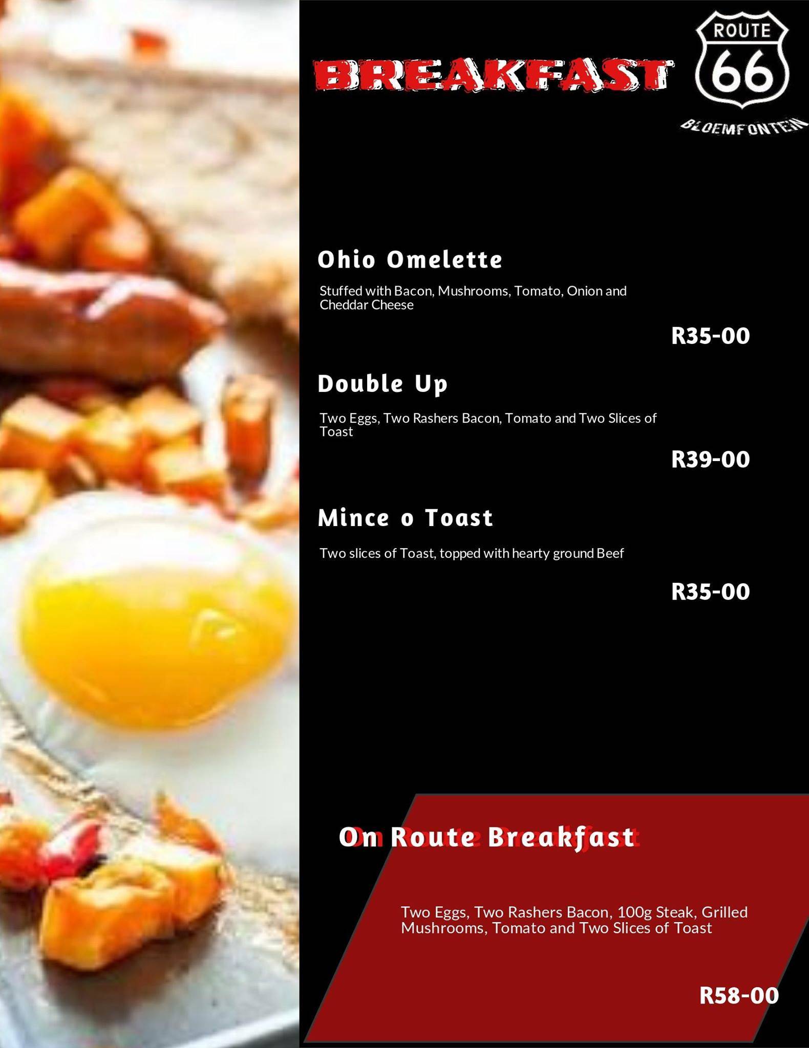 Menu at Route 66 Bar & Restaurant, Bloemfontein