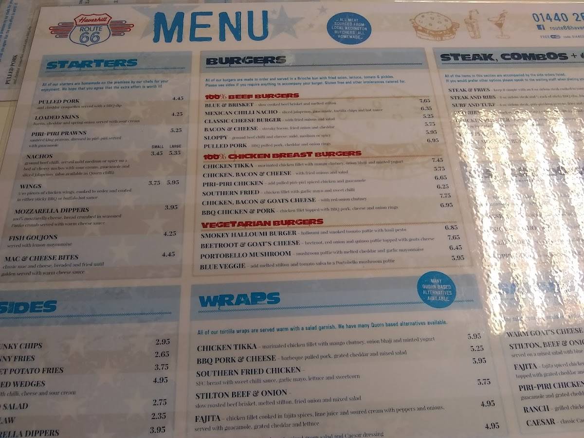 Menu at Route 66 Haverhill restaurant, Haverhill