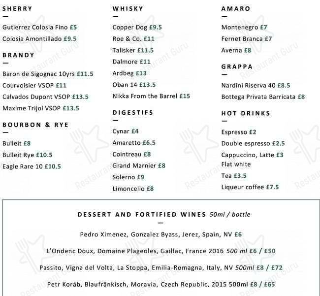 Menu at ROVI restaurant, London