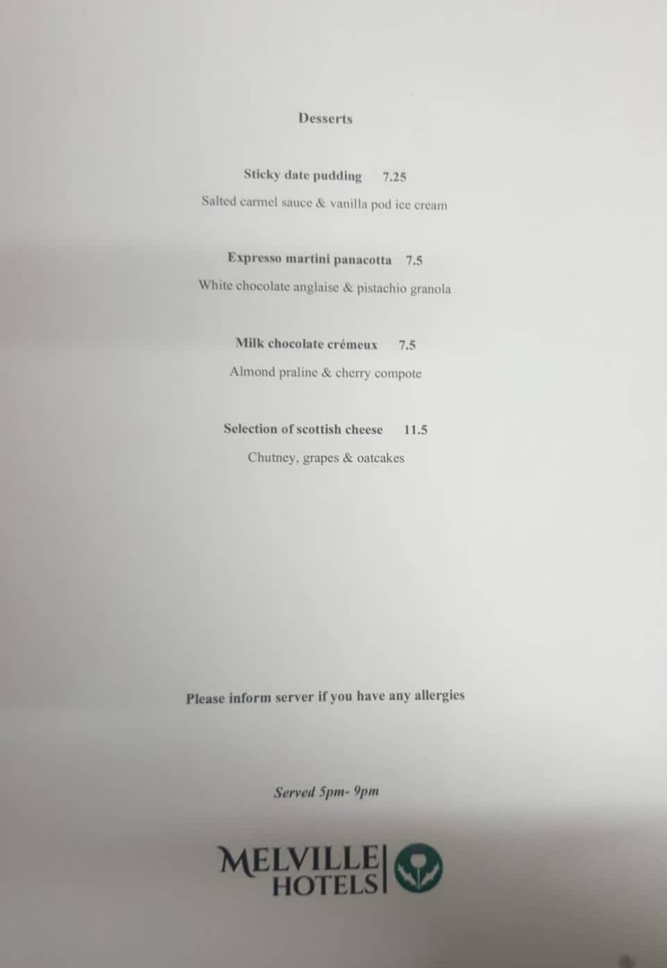 Menu at Royal Dunkeld Hotel pub & bar, Dunkeld