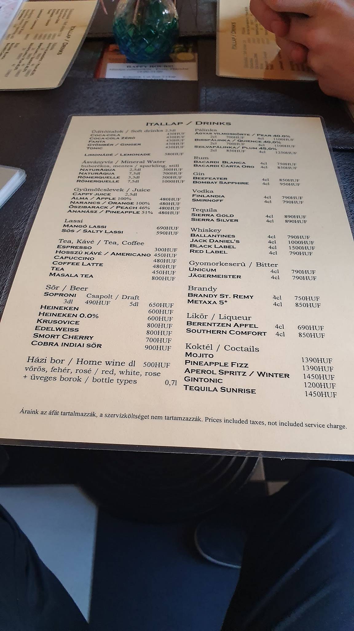 Carta del restaurante Royal Rasoi, Budapest, Ráday u. 5