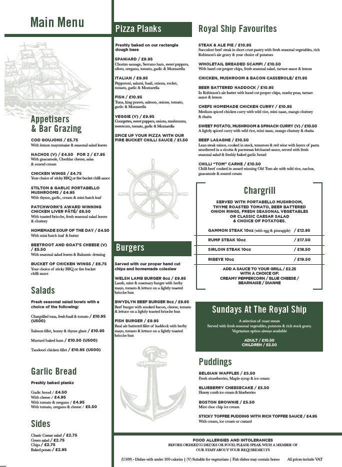 Menu at Royal Ship, Dolgellau pub & bar, Dolgellau