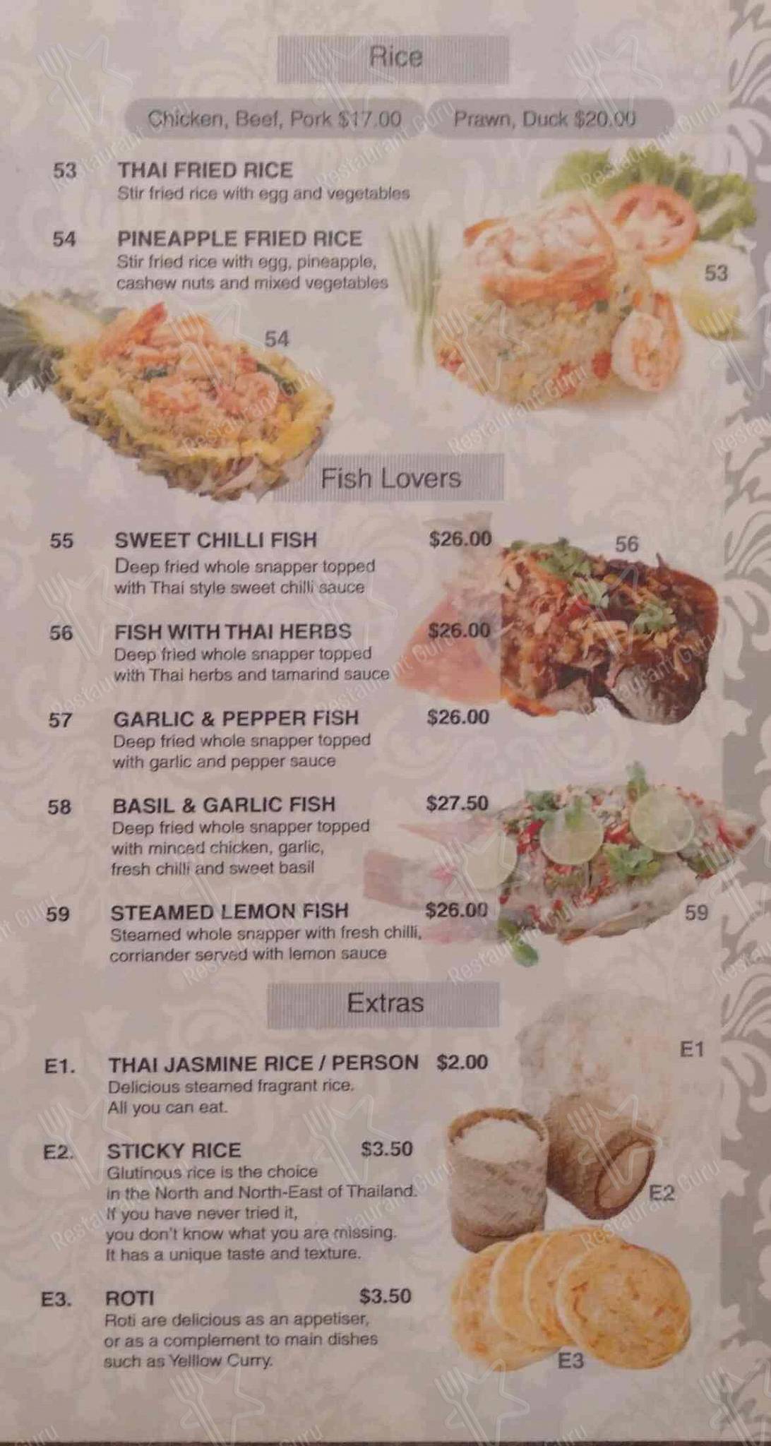 Menu at Royal Siam Thai Restaurant, Auckland