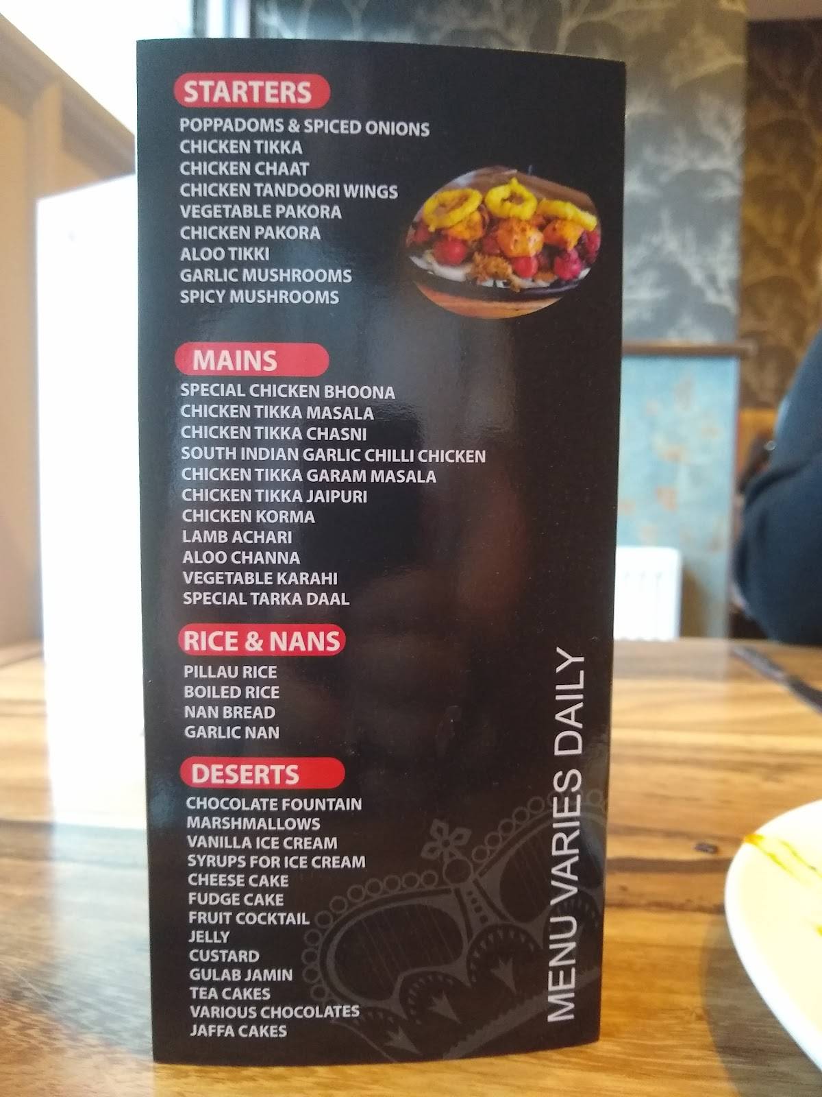Menu at Royal Taj restaurant, Paisley