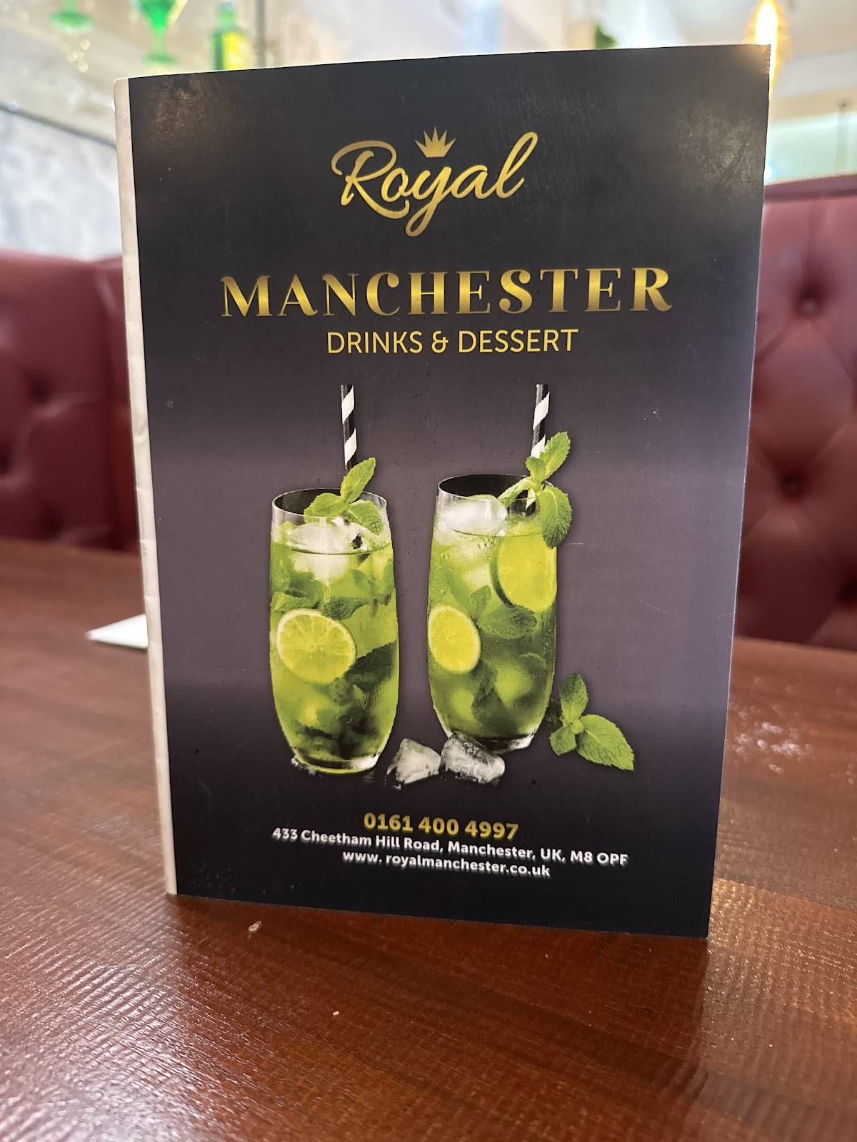 Menu at Royal manchester restaurant, Manchester