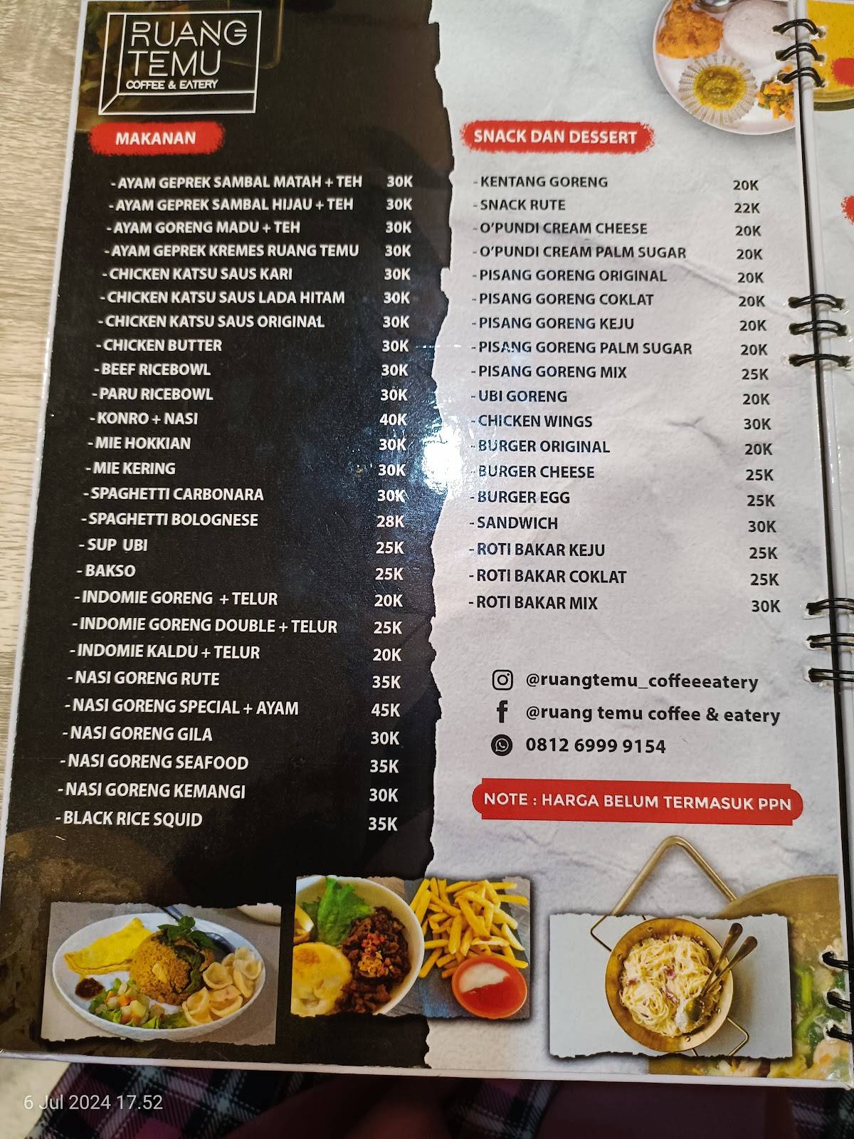 Menu at Ruang Temu Coffee & Eatery restaurant, Lamokato