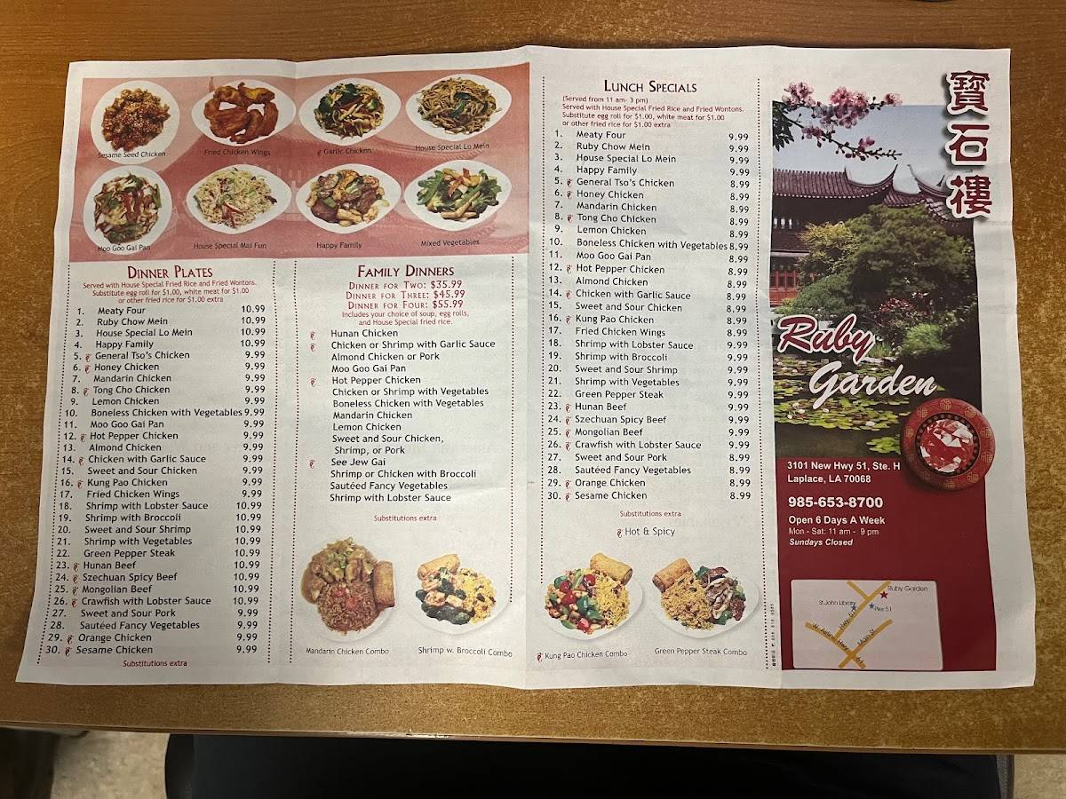 Menu at Ruby Garden Chinese Restaurant, LaPlace, US-51