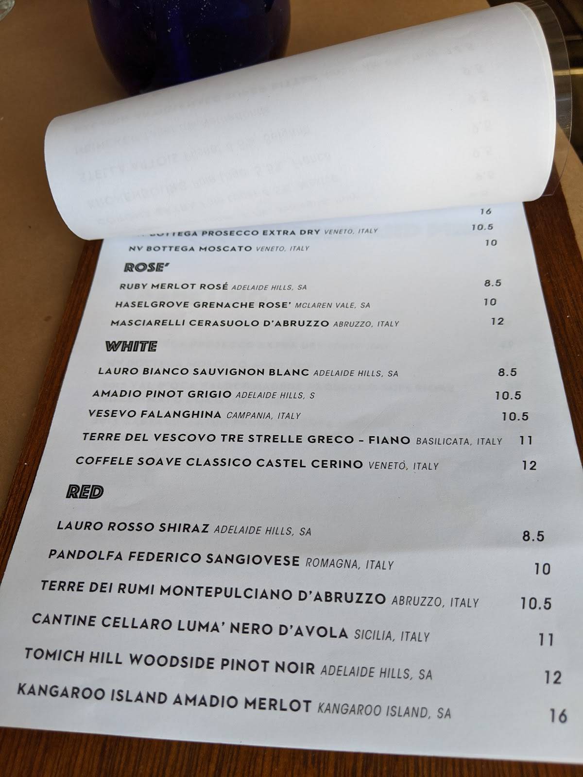 Menu at Ruby Red Flamingo restaurant, North Adelaide
