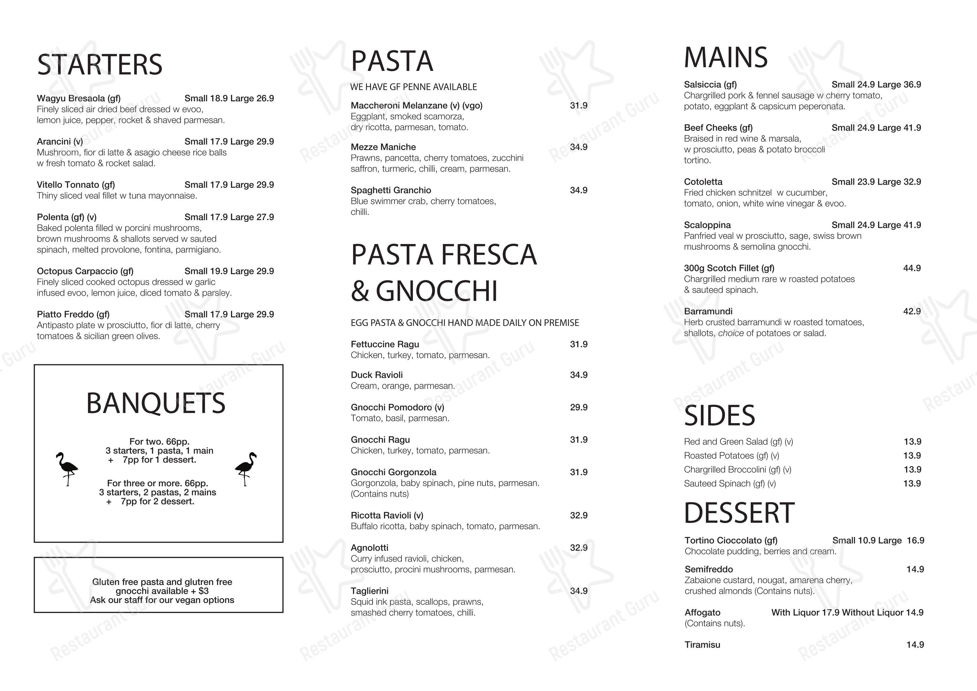 Menu at Ruby Red Flamingo restaurant, North Adelaide